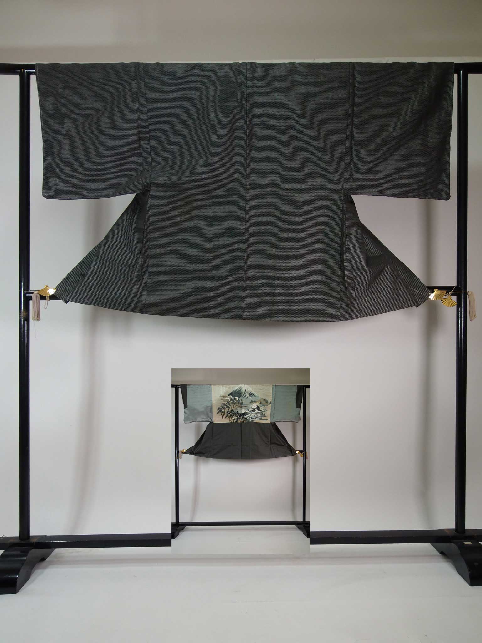 Unused men's haori jacket, tortoise shell, pure silk, dark brown, in s ...